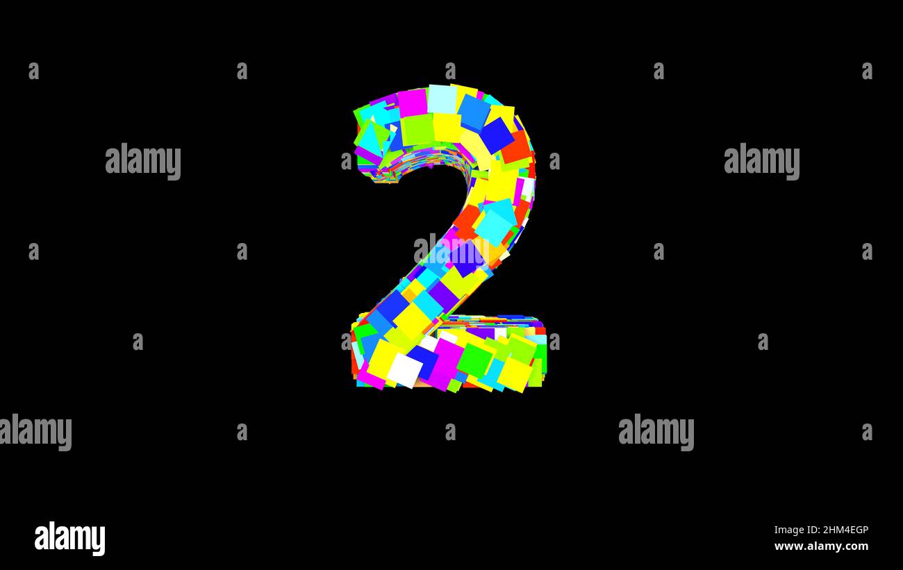 Number 2. 3D Bright colored uppercase large number 2 empty black ...