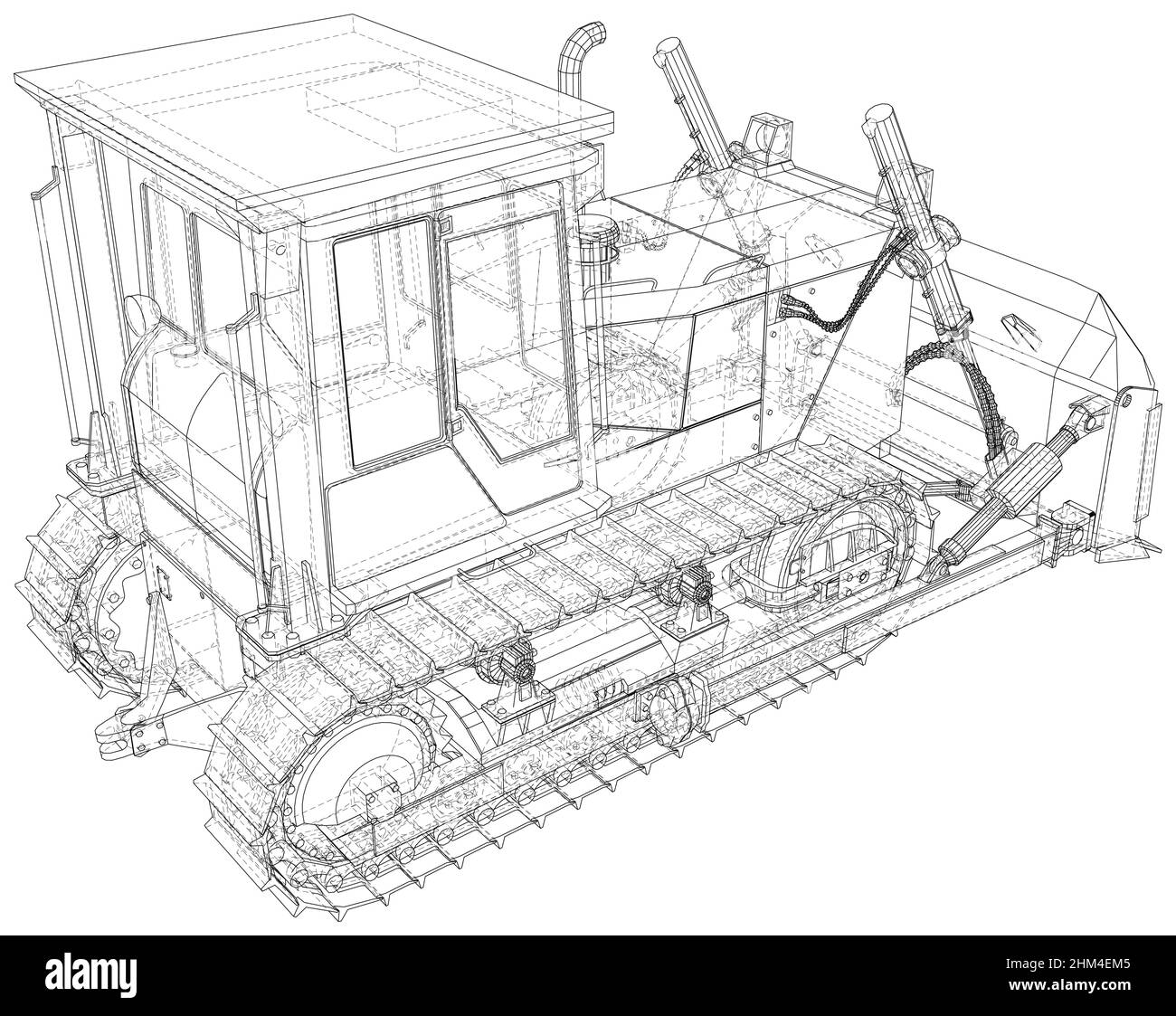 Tractor drawn with wireframe lines on a white background. EPS10 Vector ...