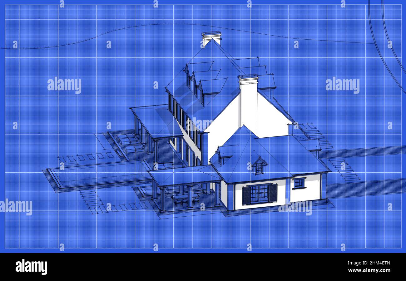 3d rendering of modern cozy classic house in colonial style with garage ...