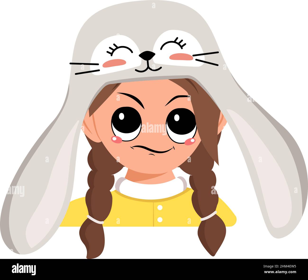 Girl with big eyes and emotions of suspicious, displeased face in ...