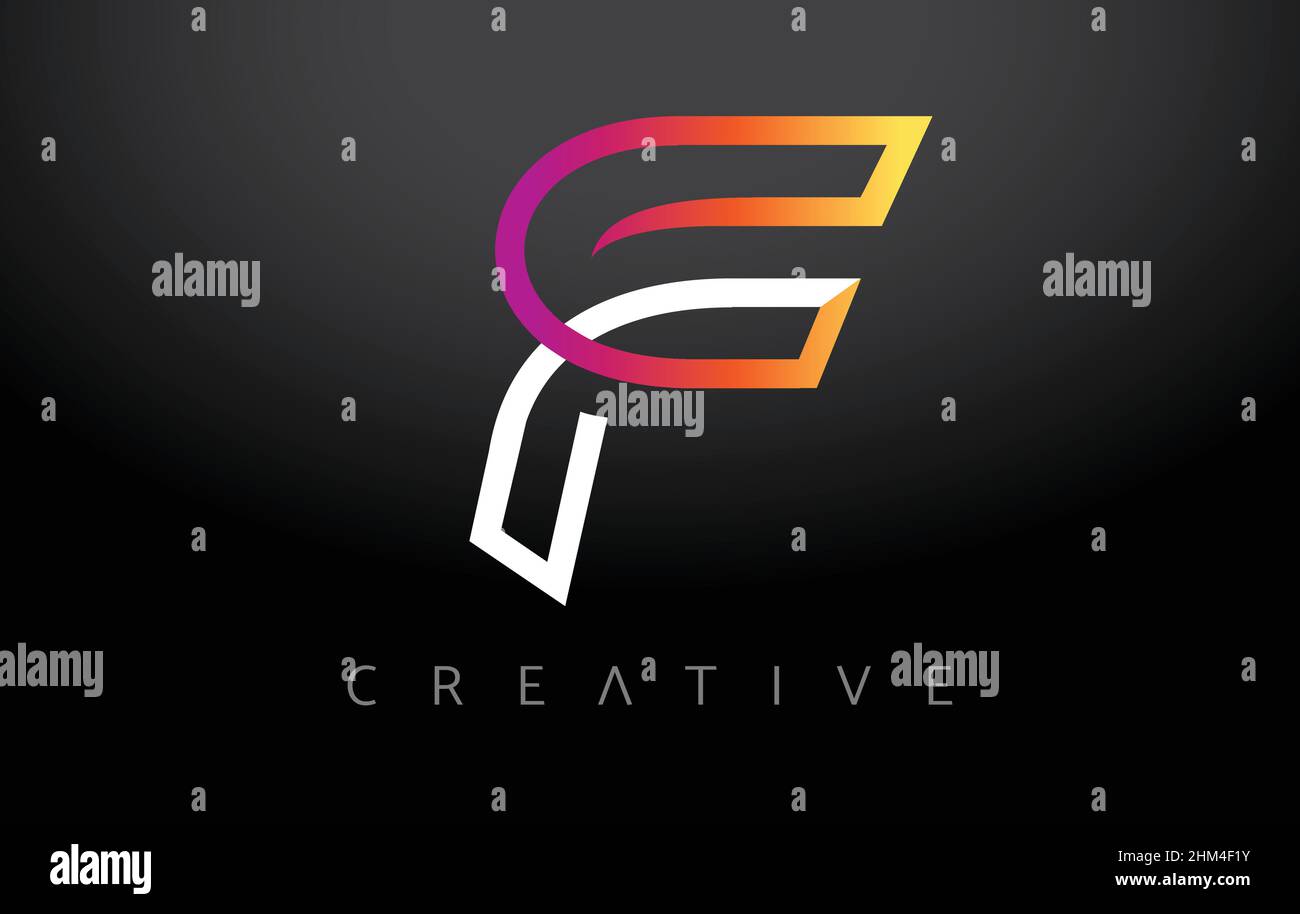 F Letter Design on a Black Background. Orange Purple F Letter Logo ...