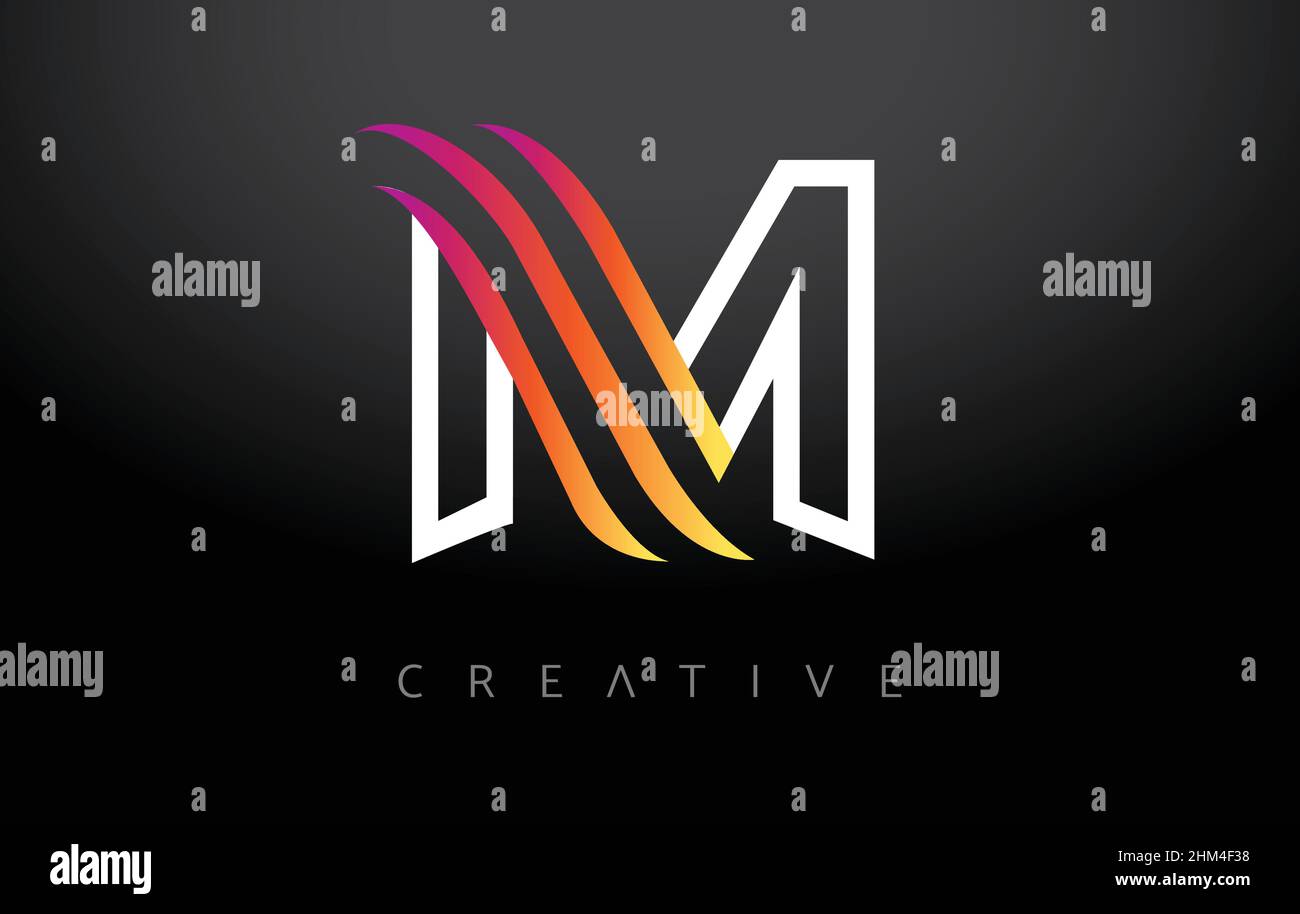 M Letter Design on a Black Background. Orange Purple M Letter Logo ...