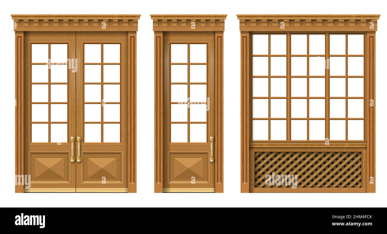 Vector. A set of classic wooden doors and windows. Templates for design ...