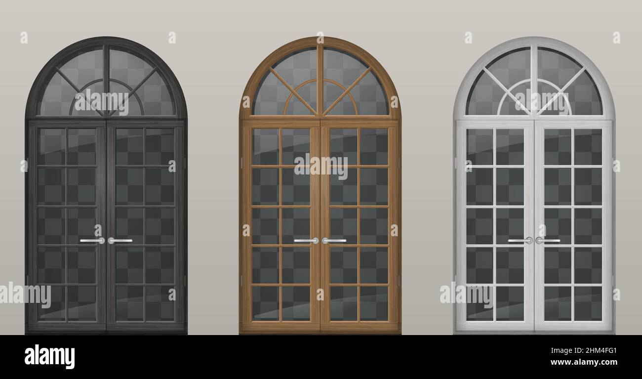 Set of classic arched wooden doors for a balcony. Doors of different ...