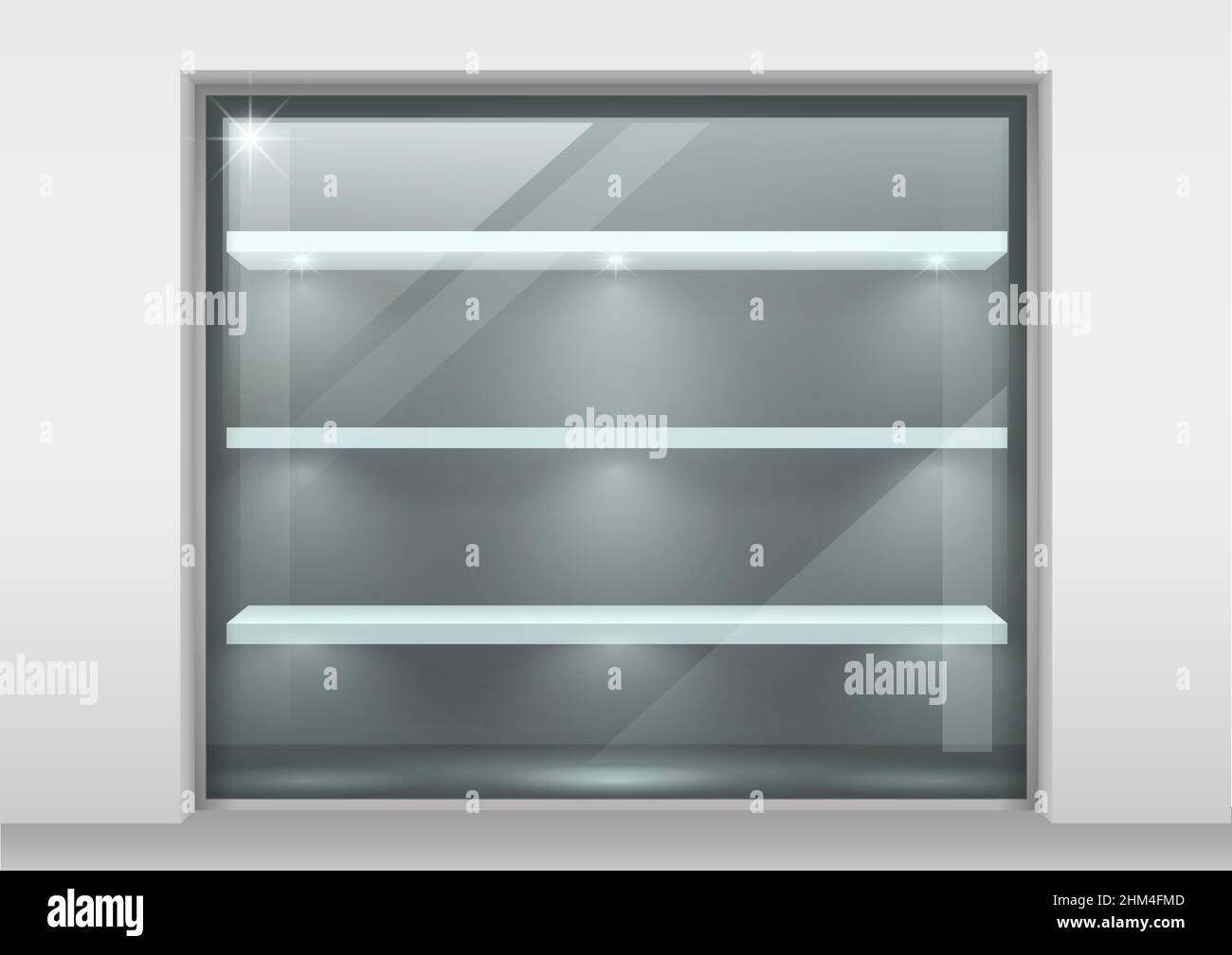 Glass storefront with shelves for products. Glass with transparency ...