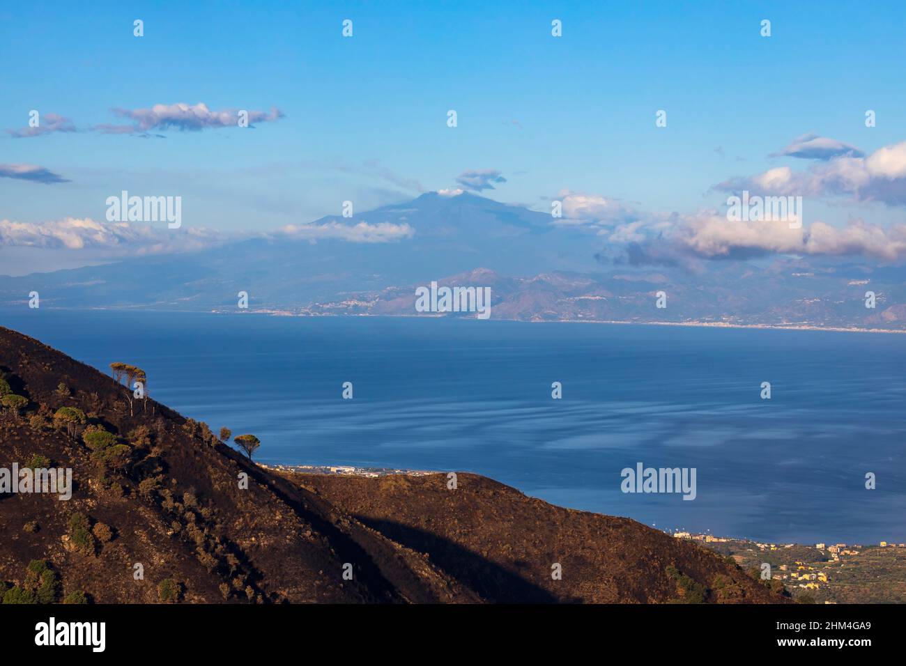 landscape illuminated by morning sun near Reggio di Calabria with ...