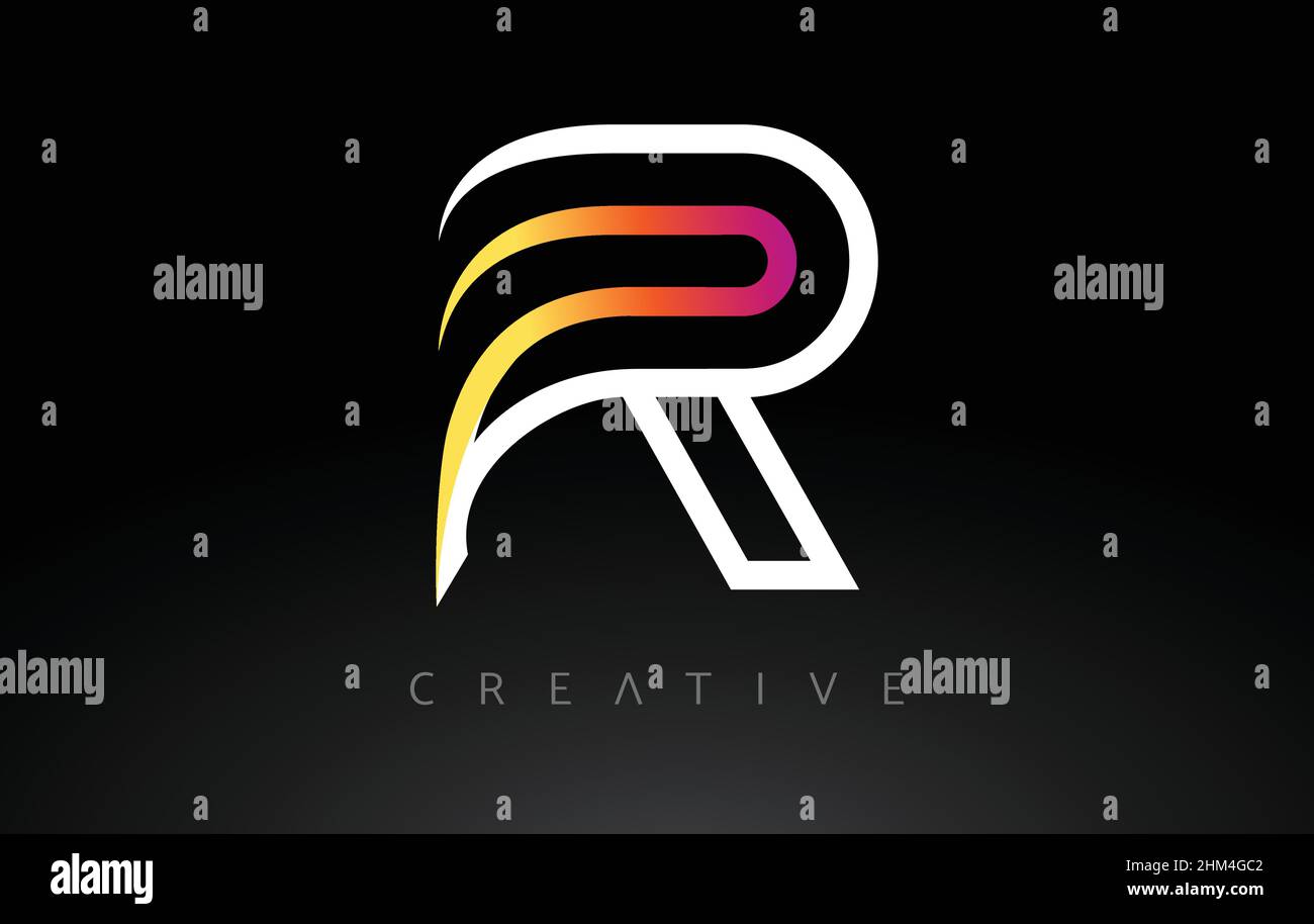 R Letter Design on a Black Background. Orange Purple R Letter Logo ...