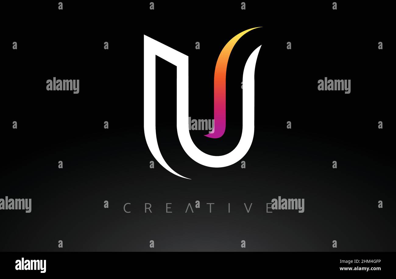 U Letter Design on a Black Background. Orange Purple U Letter Logo ...