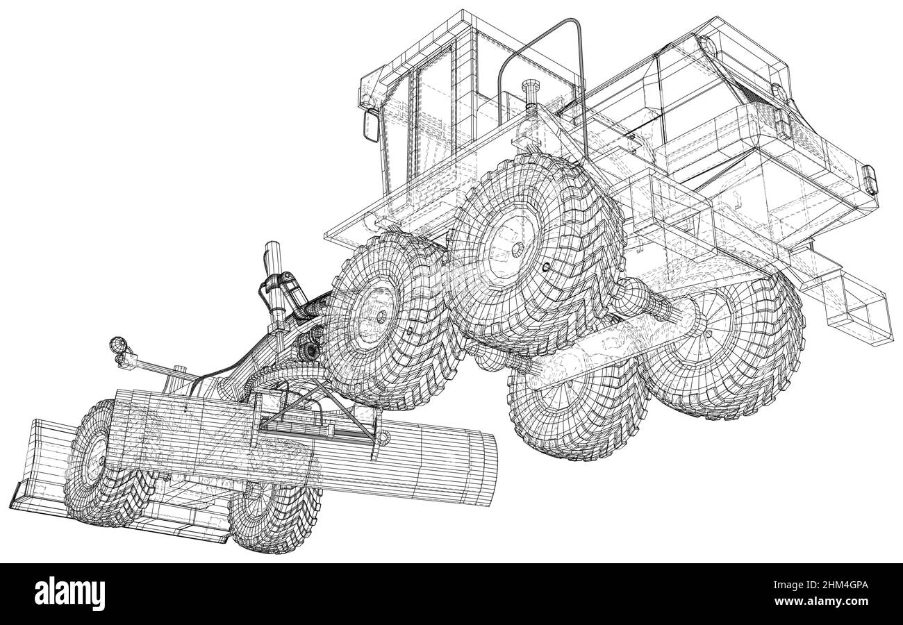 Grader in outline style. Heavy machine for repair road. Vector ...
