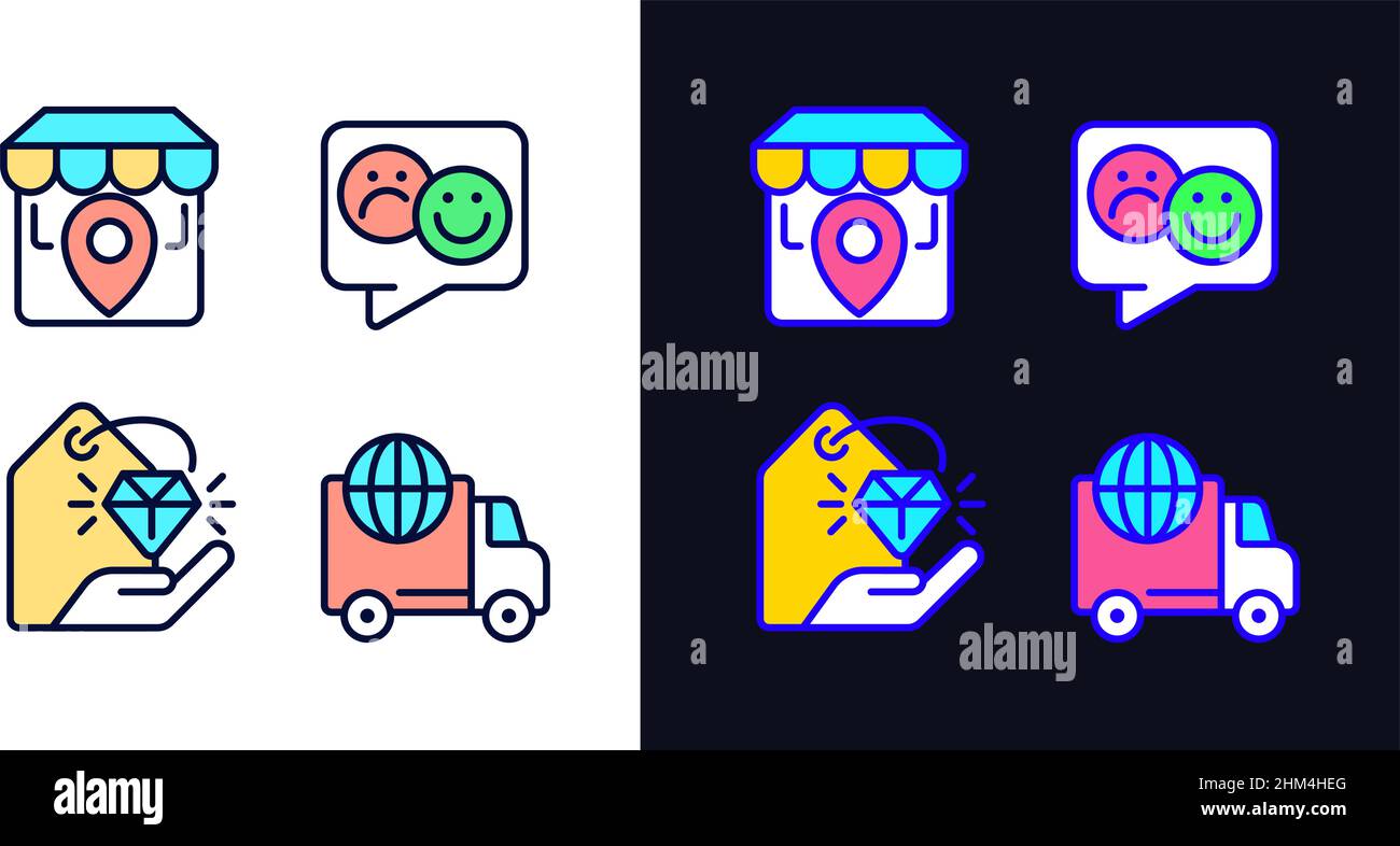 Shopping pixel perfect light and dark theme color icons set Stock ...