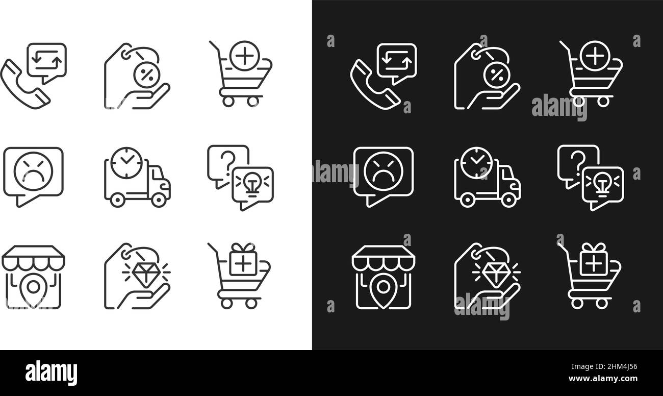 Internet shopping features pixel perfect linear icons set for dark ...
