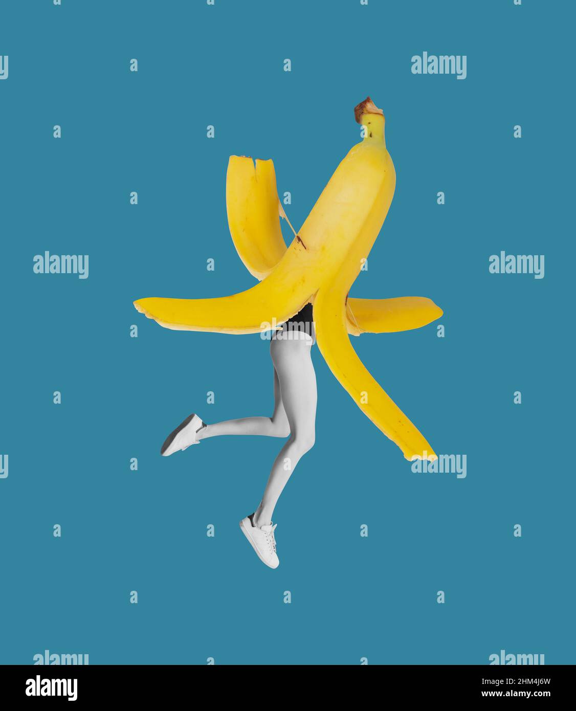 Creative design. Contemporary art collage. Slim female legs sticking ...