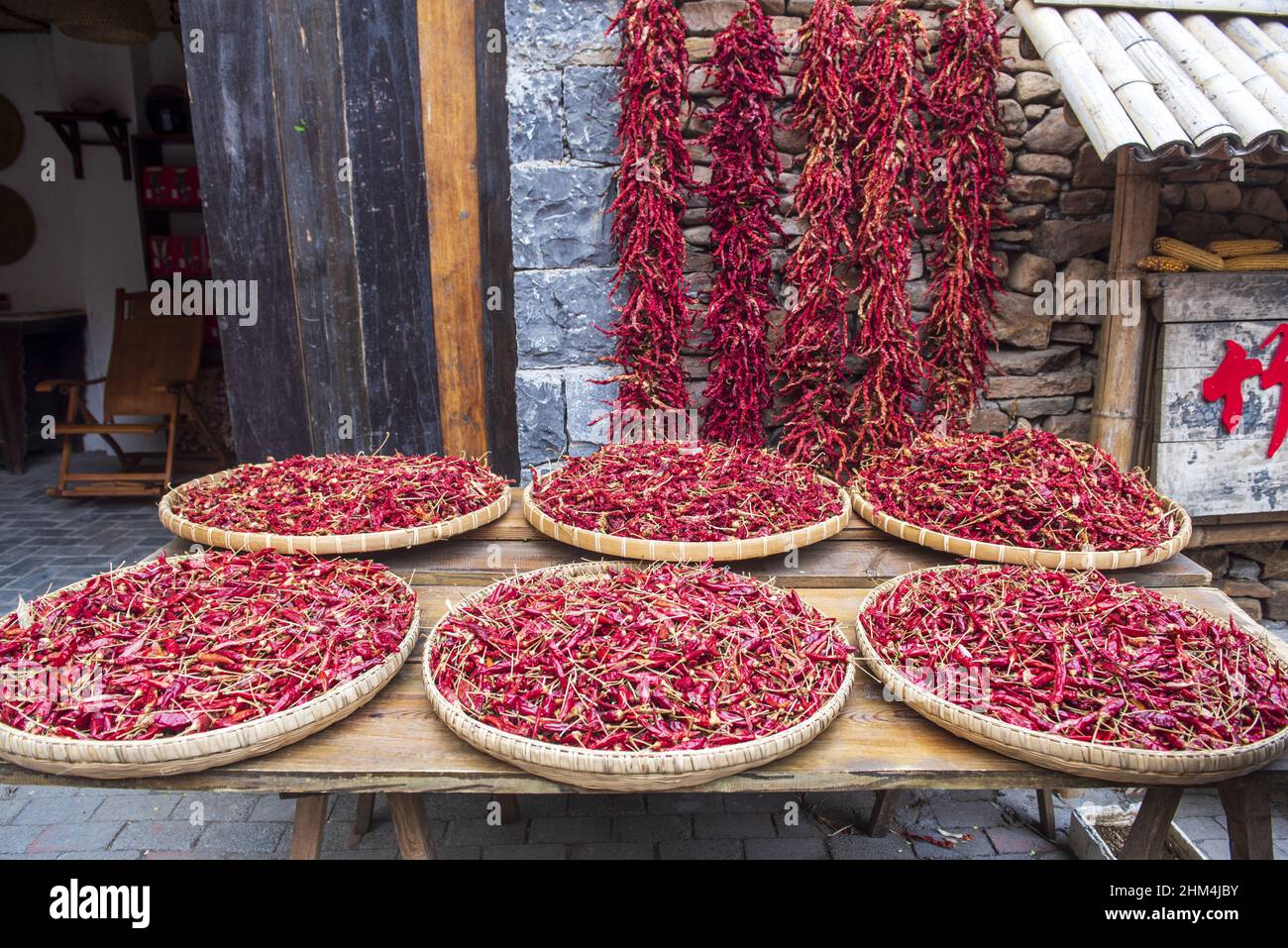 Stone mill of bamboo spring village Stock Photo - Alamy