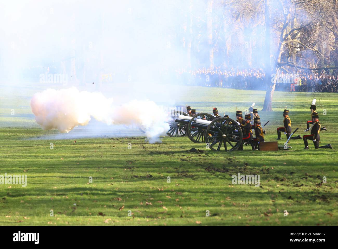 London, UK. 7th Feb, 2022. The Kings Troop fire a 41 Gun salute in ...