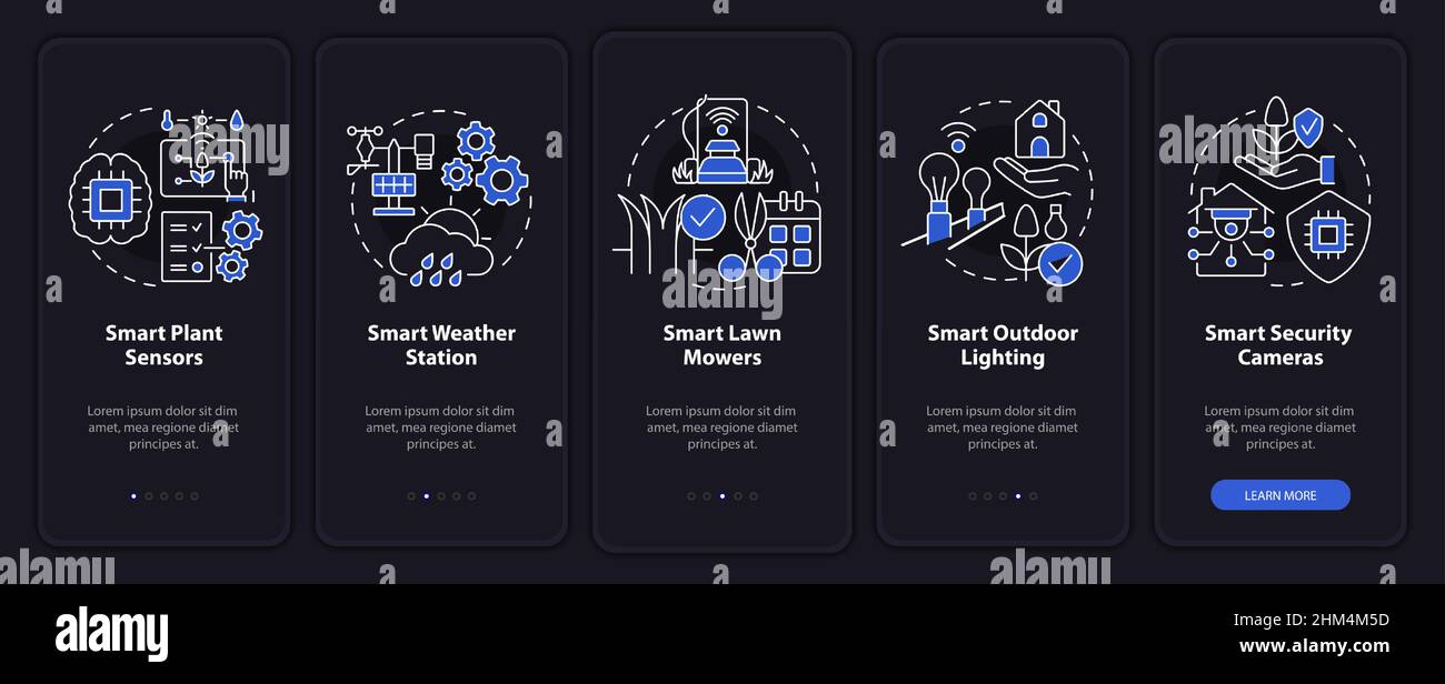 Smart gadgets for farmers night mode onboarding mobile app screen Stock ...
