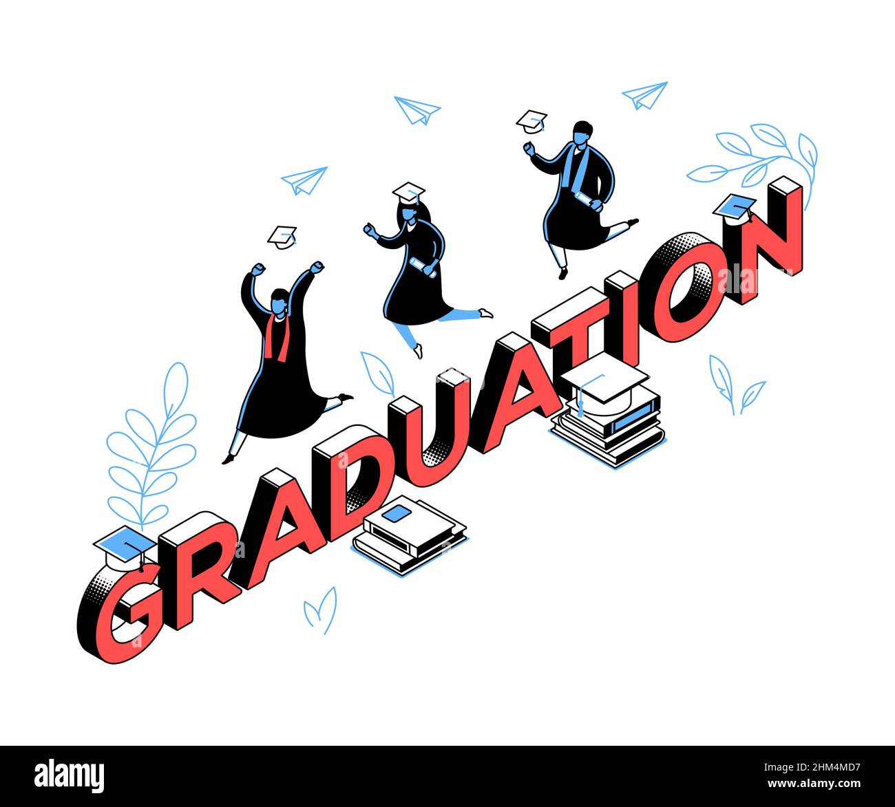Graduation concept - modern line isometry design style illustration ...