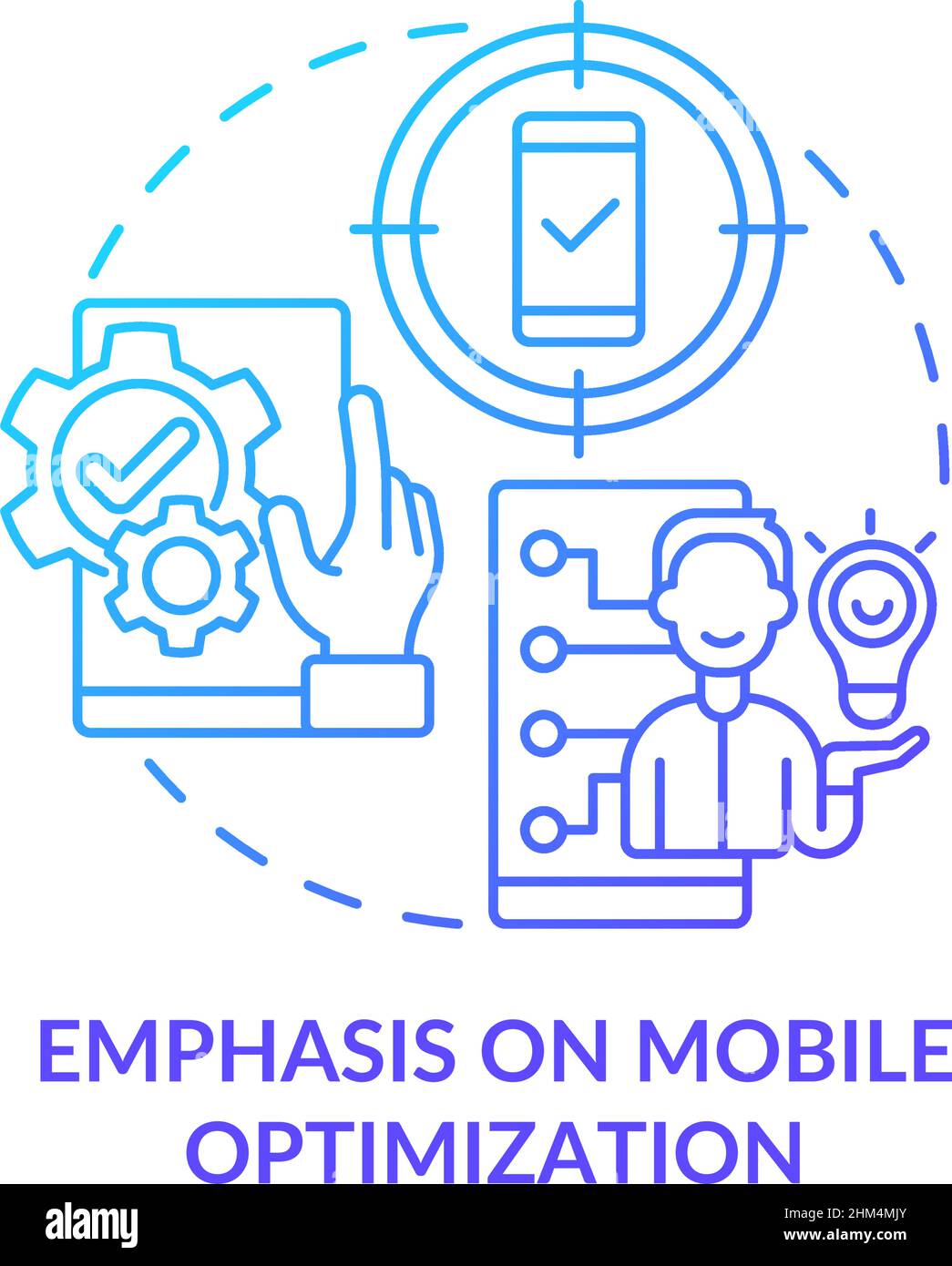 Emphasis on mobile optimization blue gradient concept icon Stock Vector ...