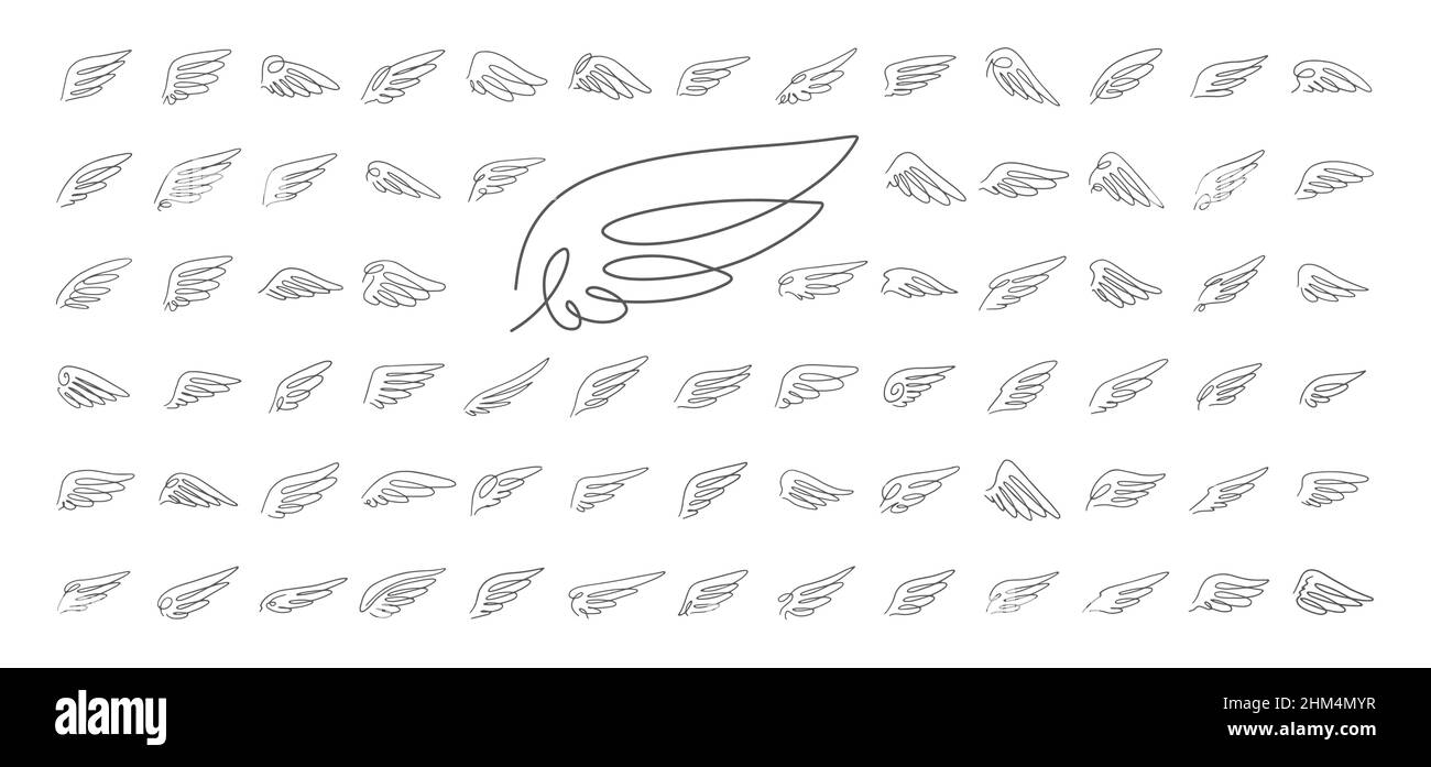 Wing set continuous line vector drawing.. Modern minimalist simple ...