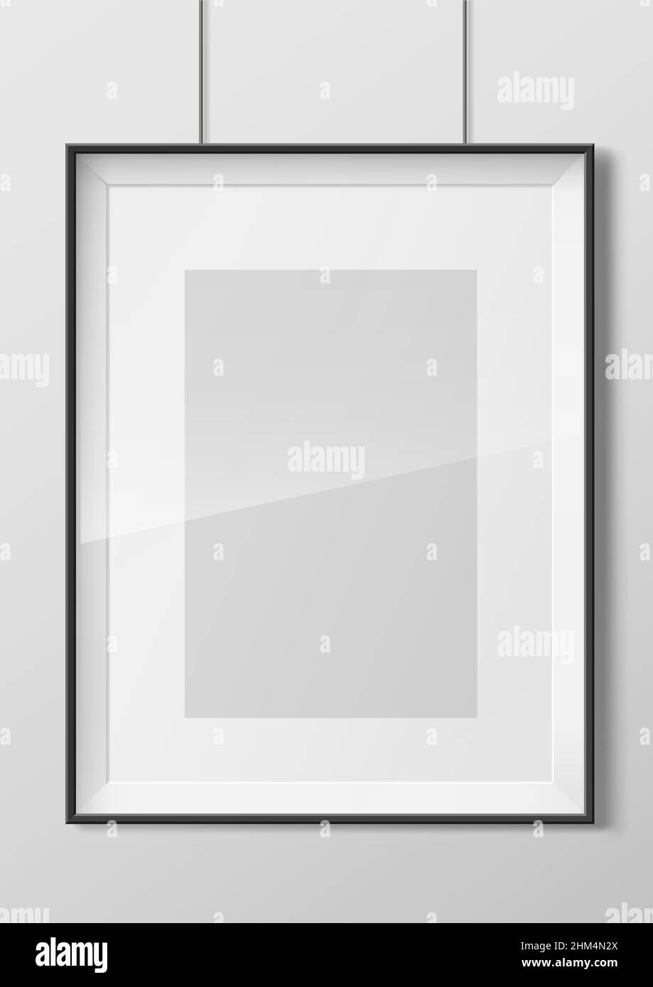 Vertical black thin photo frame with transparent glass. Frame picture ...