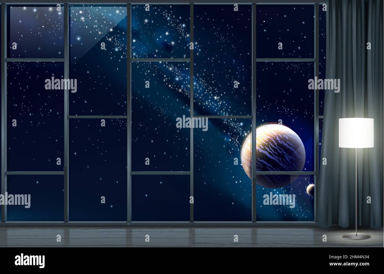 Panoramic window of the space hotel. Concept. Space travel Stock Vector ...
