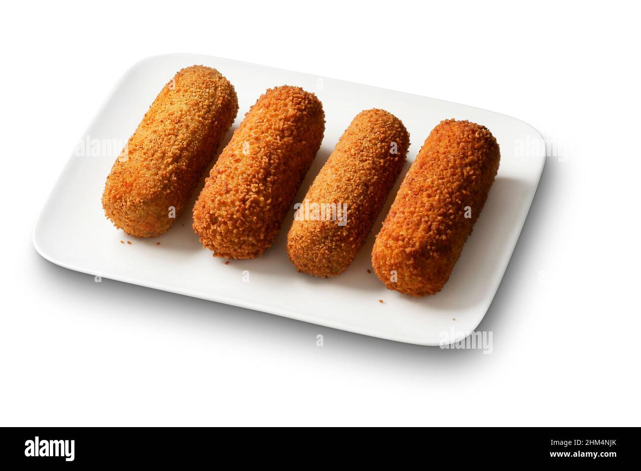 dutch deep fried breaded snack, kroket isolated on white Stock Photo ...