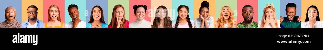 Attractive multiracial young people expressing different emotions ...