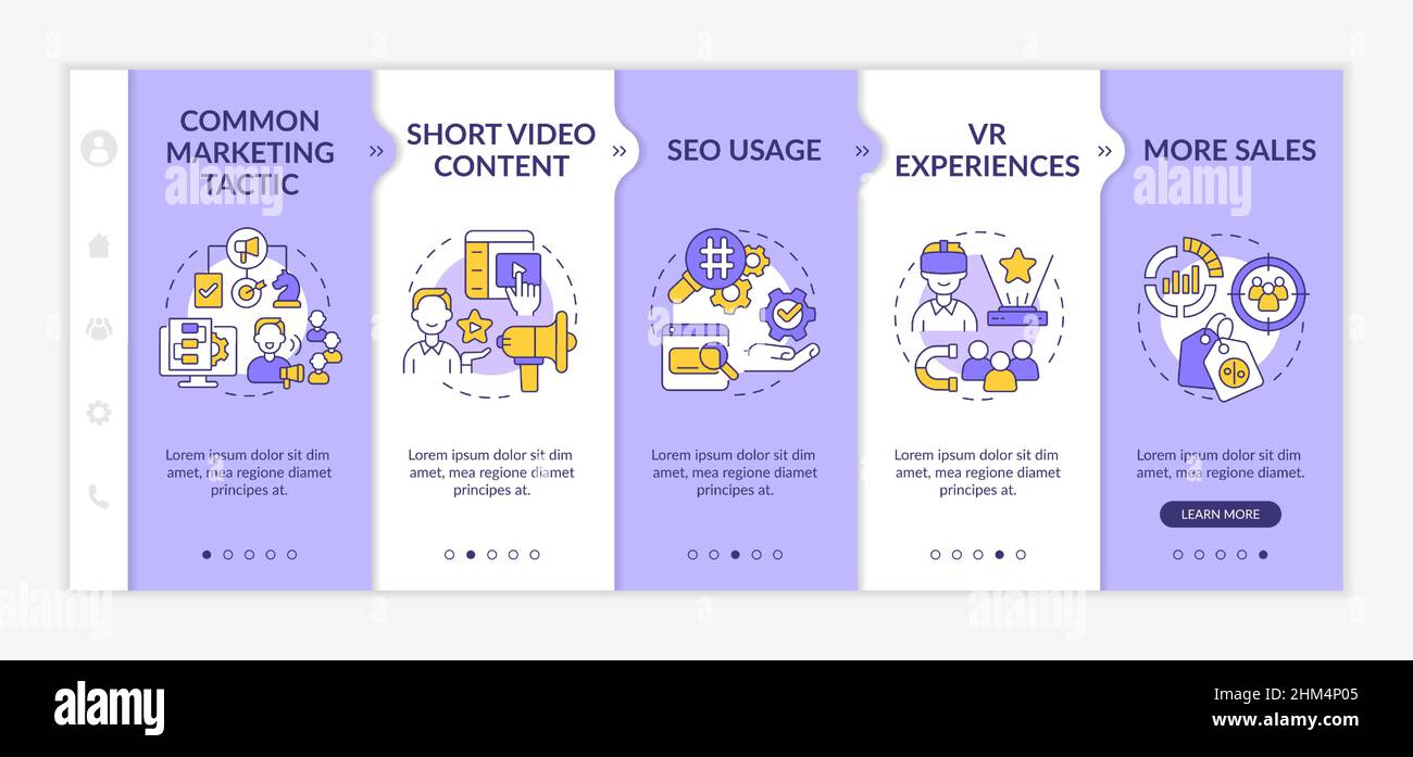 Current marketing trends purple and white onboarding template Stock ...