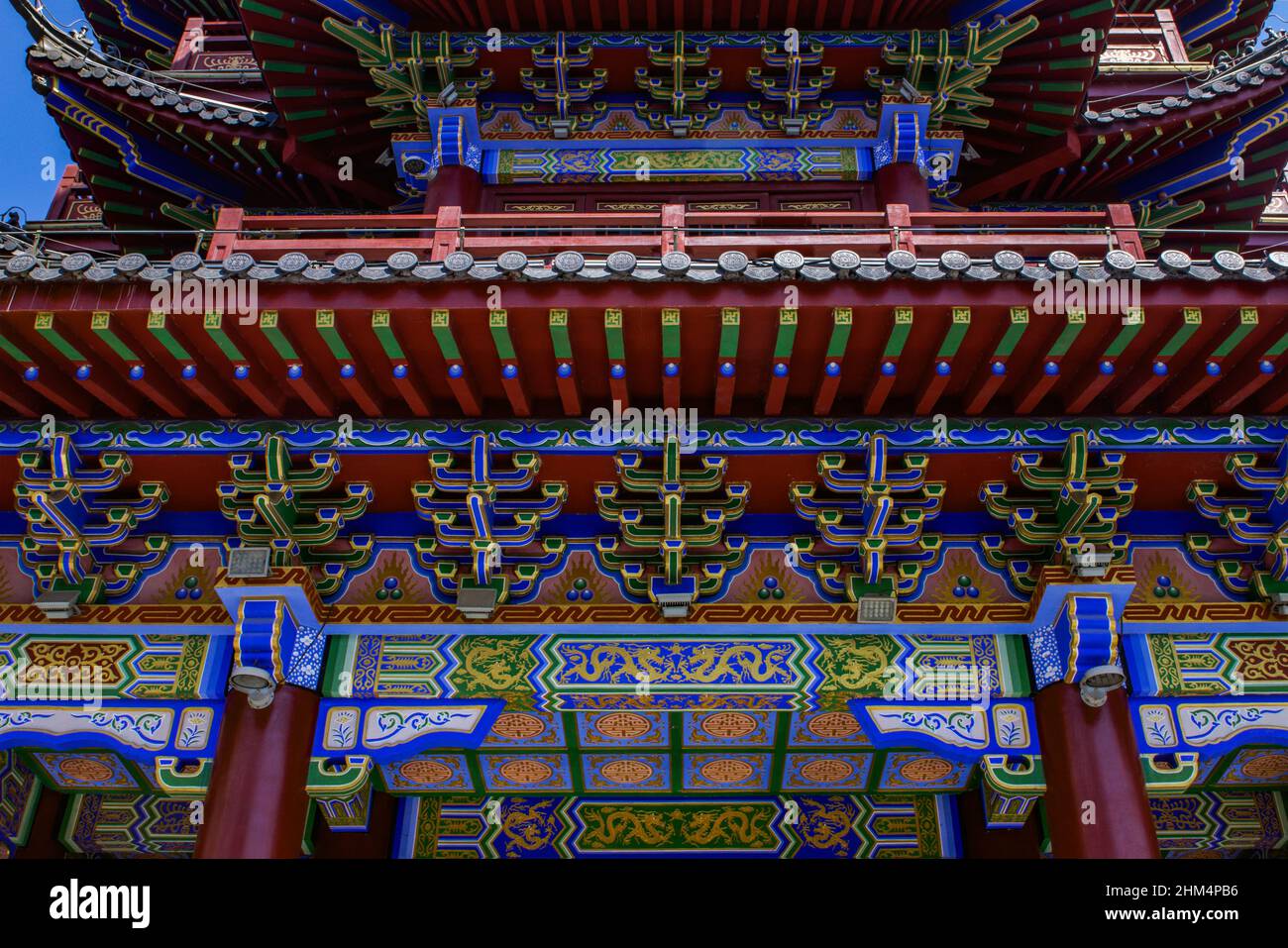 A castle in the traditional Chinese architecture cornices coloured ...