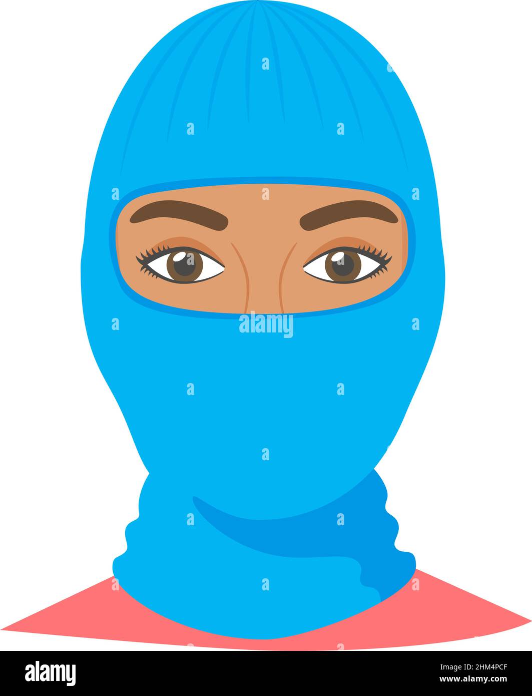 Black woman wearing balaclava helmet. Trendy worm headgear for cold ...