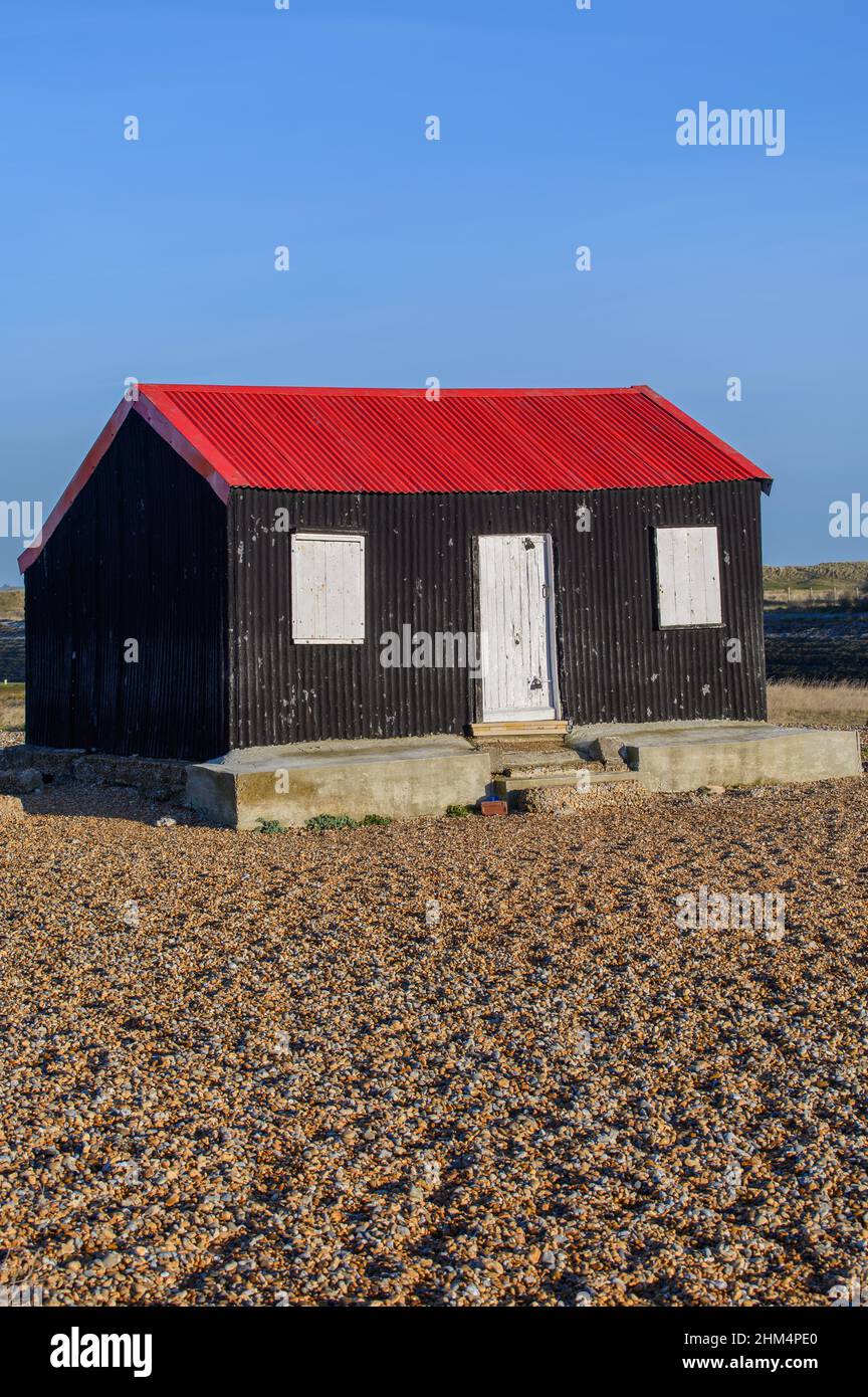 Rye harbour red roofed hut hi-res stock photography and images - Alamy