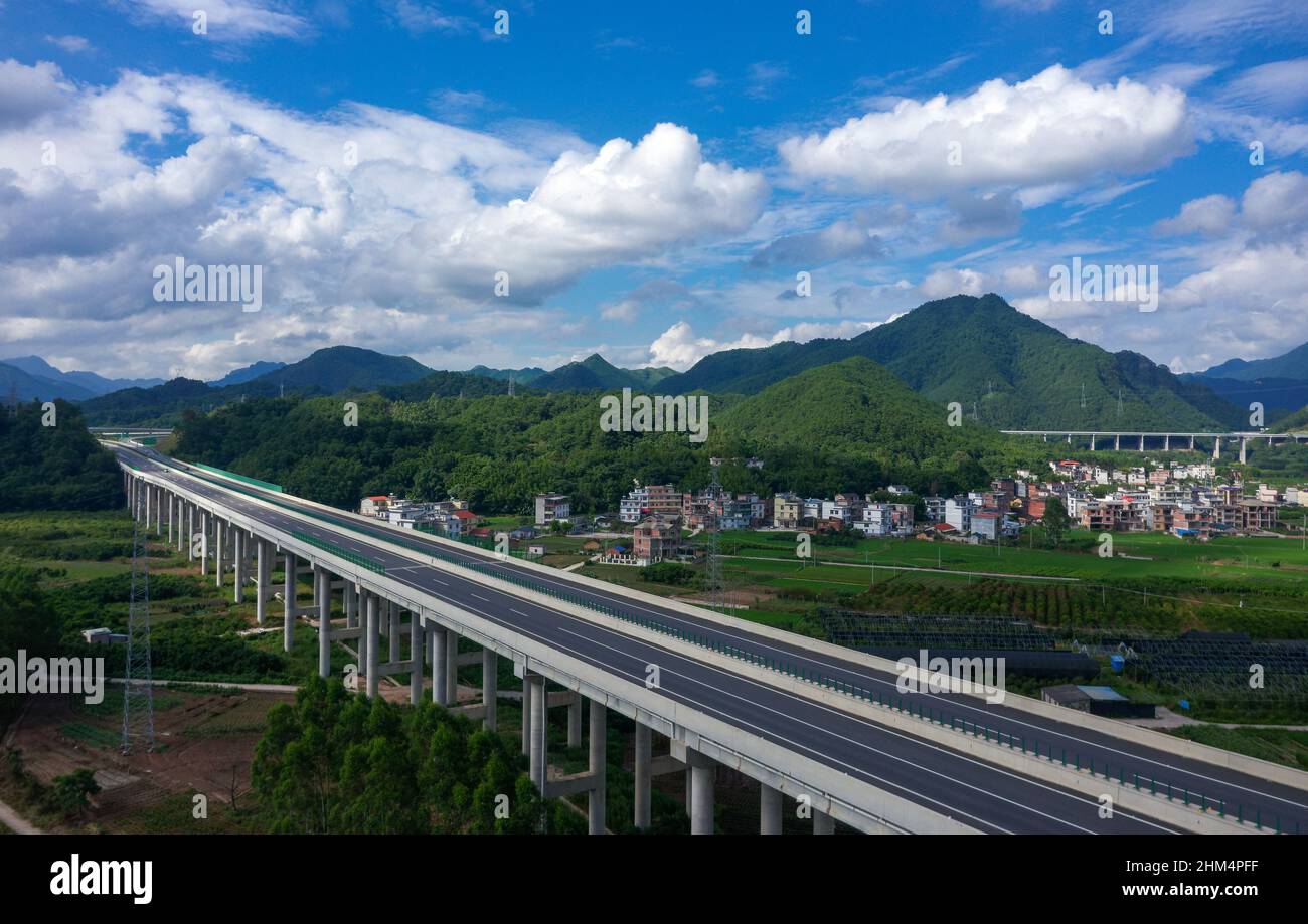 Beautiful landscape mountains highway buildings hi-res stock ...