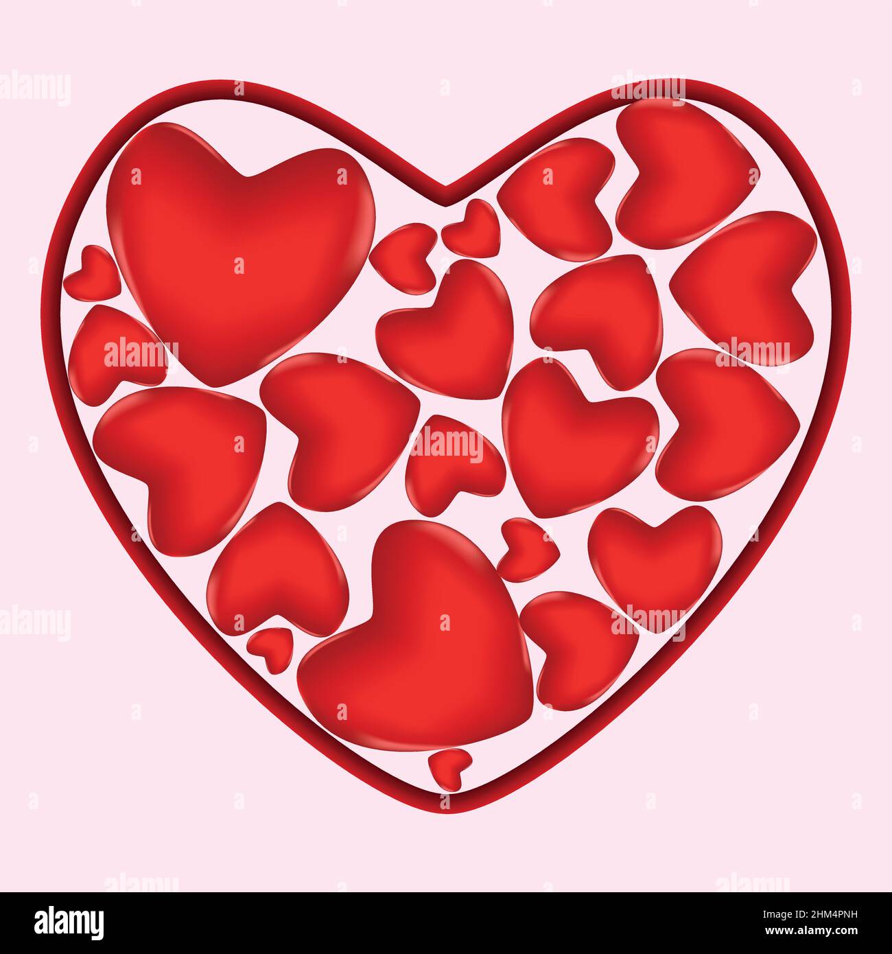 Many red colored romantic heart shapes in a heart frame background for ...