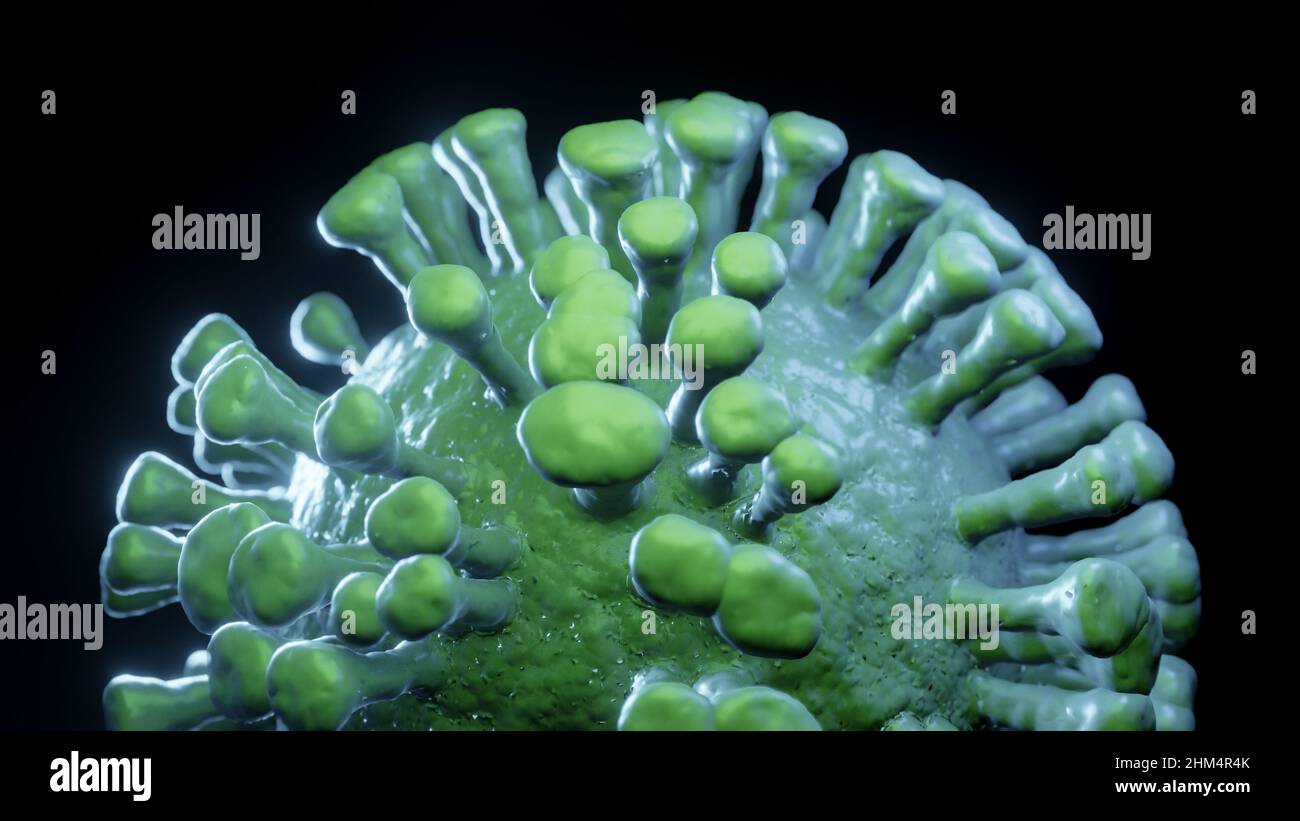 Conceptual illustration of a single green virus cell, visualization of ...