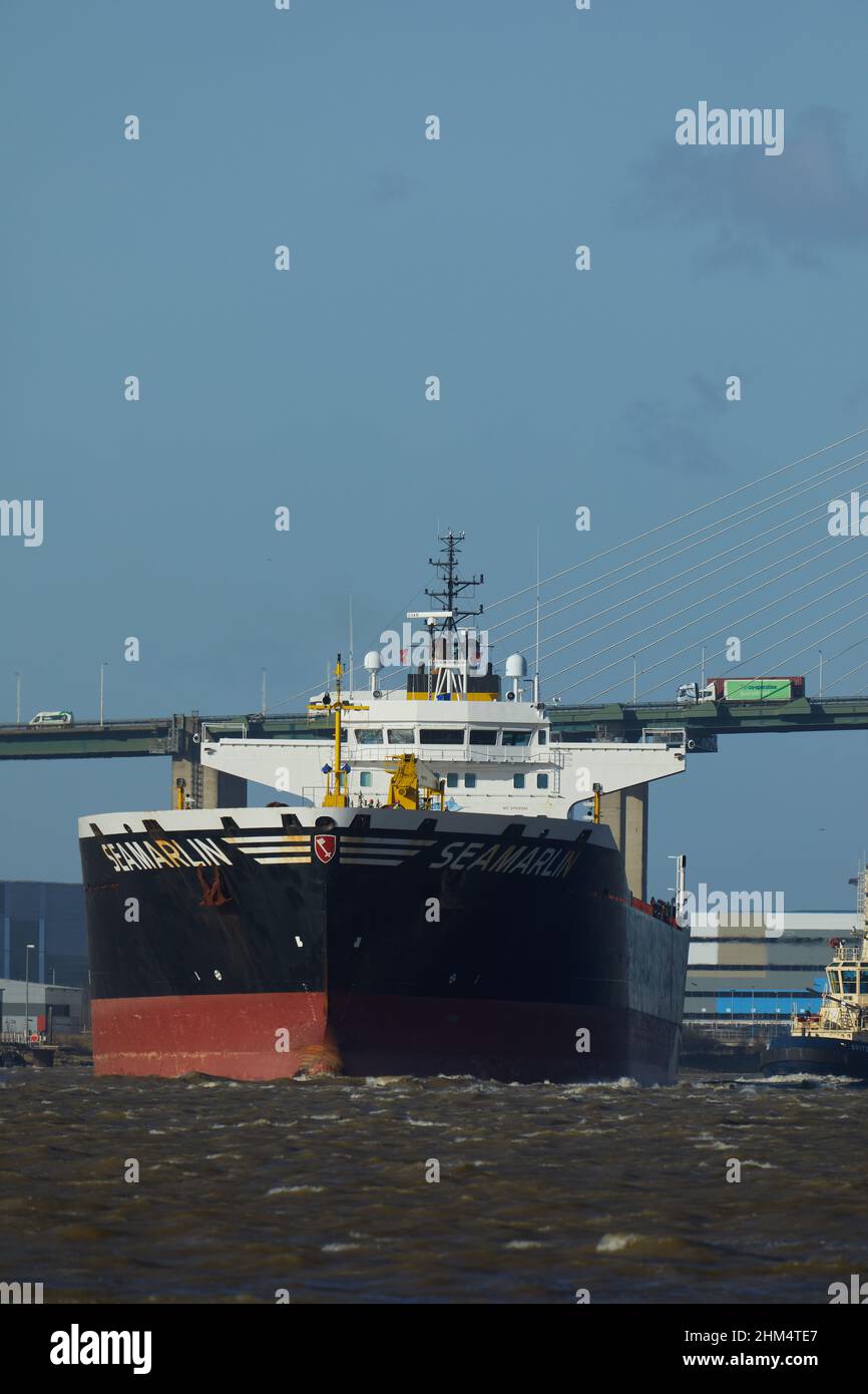 The 'Sea Marlin' oil tanker leaving the docks at Purfleet, part of the ...