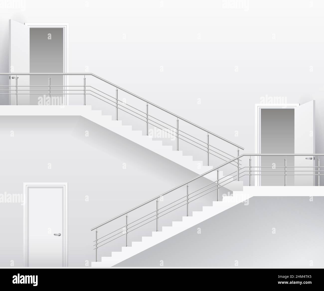 Interior bright white room with stairs and doors. Vector graphics Stock ...