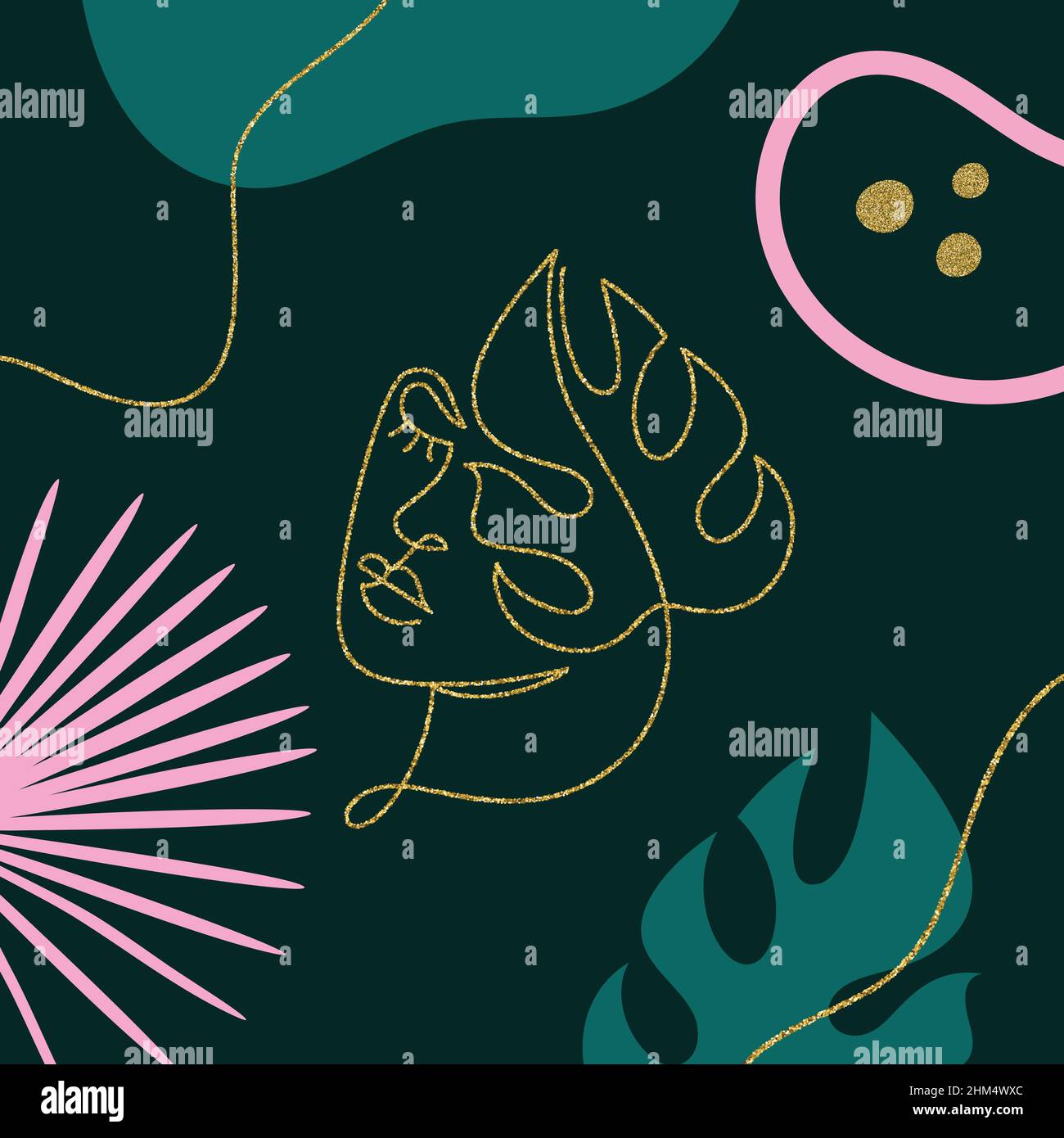 Abstract background with line art tropical leaves Stock Vector Image ...