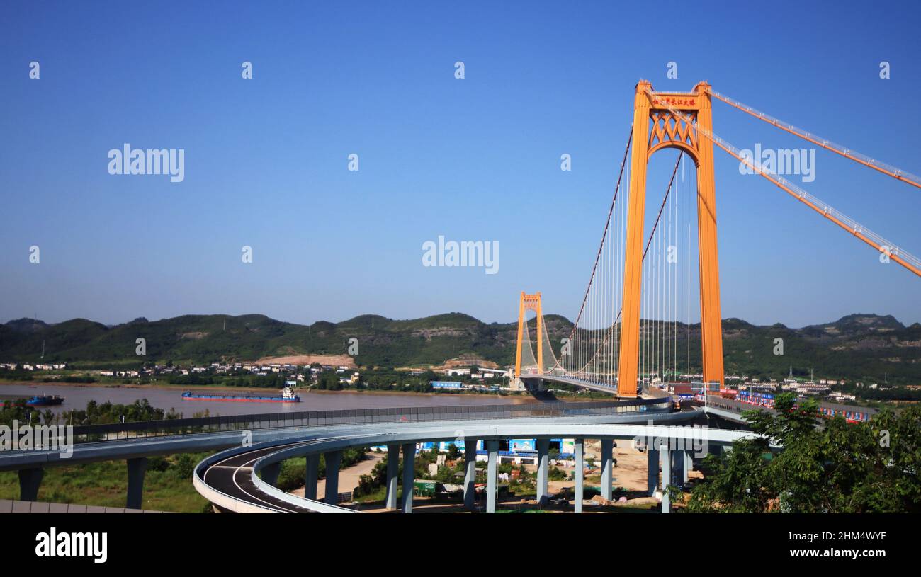 Wu family hillock yichang Yangtze river bridge opened to traffic Stock ...