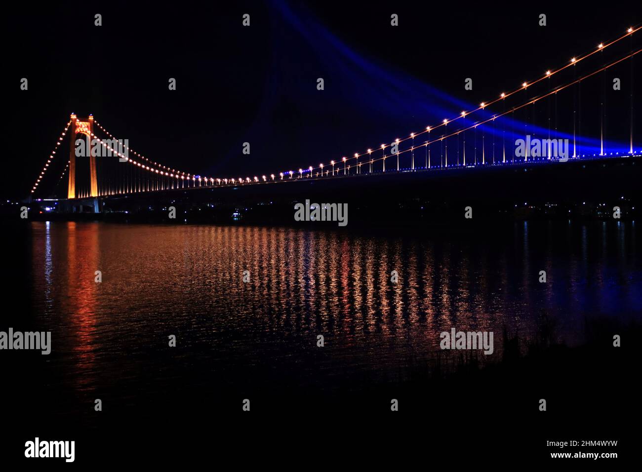 Yichang Yangtze river bridge light show wu family Stock Photo - Alamy