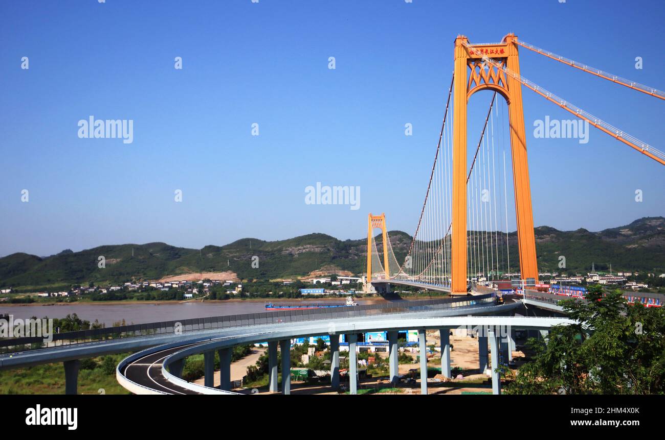 Wu family hillock yichang Yangtze river bridge opened to traffic Stock ...