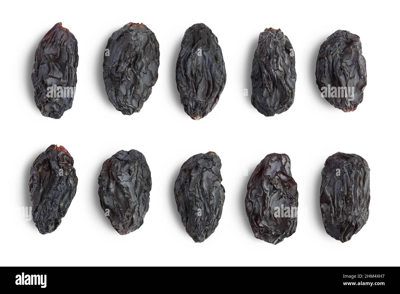Black raisin isolated on white background with clipping path. Top view ...