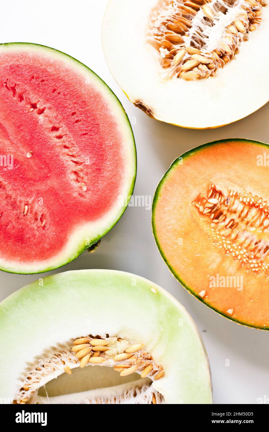 Top view of different types of melon Stock Photo - Alamy