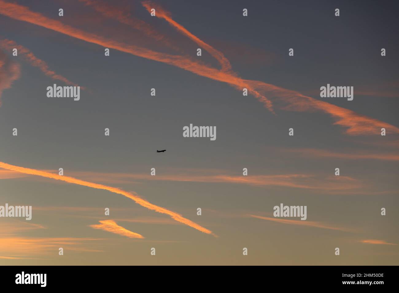 Scenic view of a plane track on a sunset sky - great for backgrounds ...