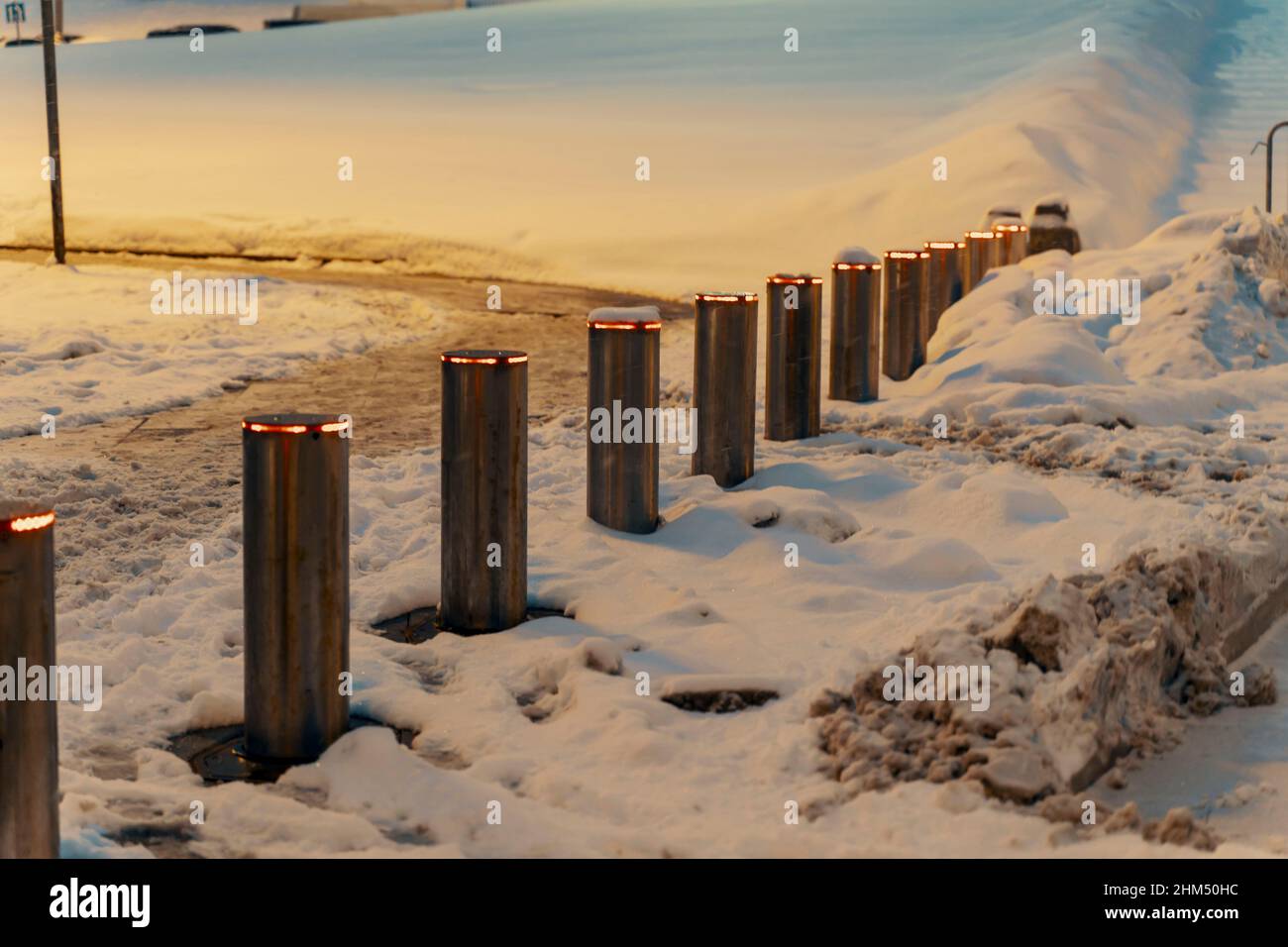 Road closed. winter snowy night Stock Photo - Alamy