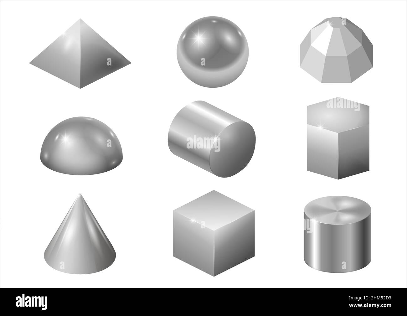Set of different silver or steel metal shapes and forms. Vector ...