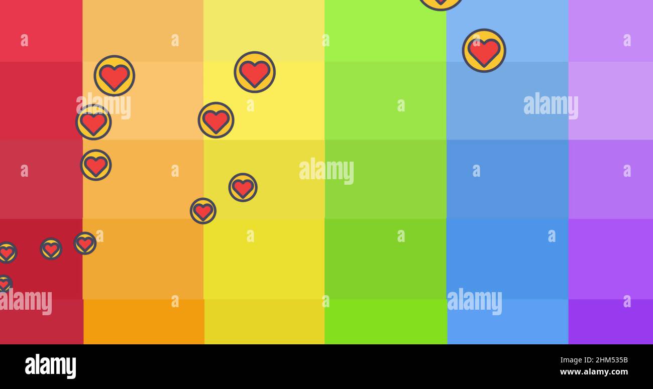 Image of hearts floating on rainbow background Stock Photo - Alamy