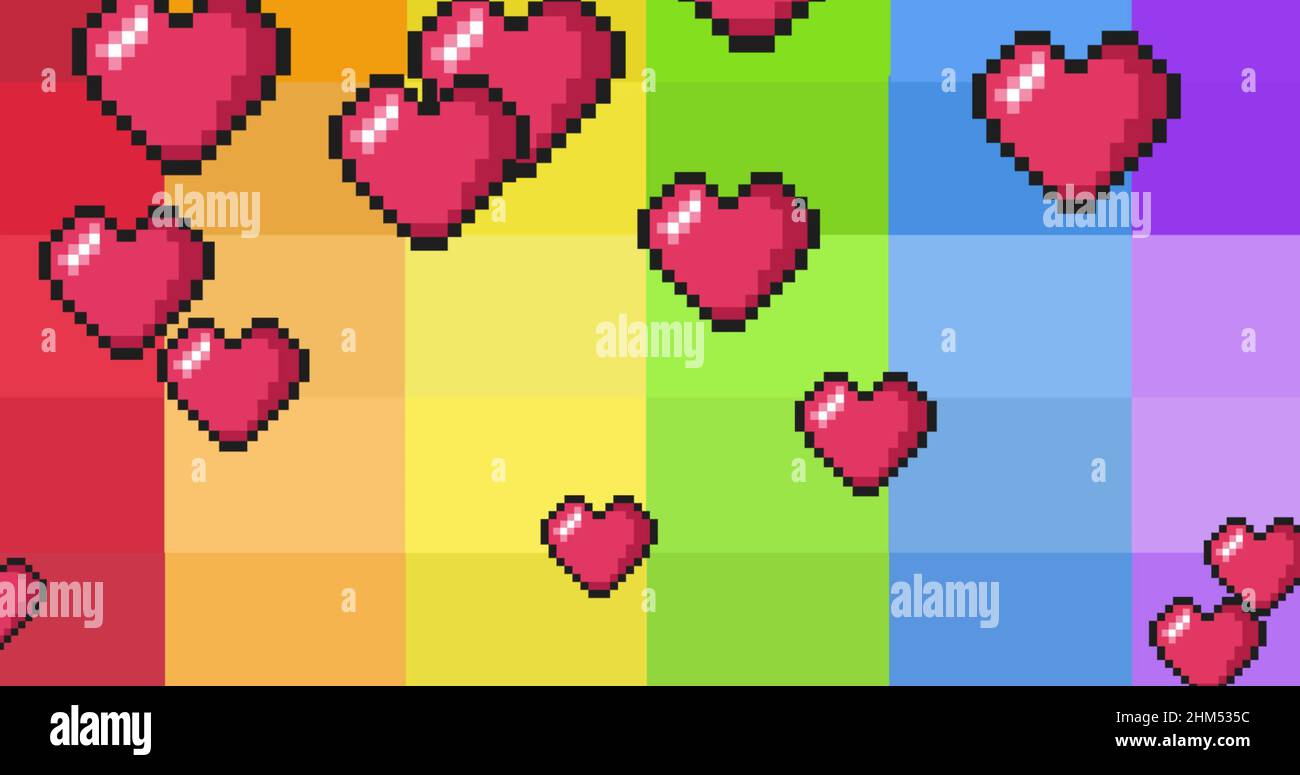 Image of hearts floating on rainbow background Stock Photo - Alamy