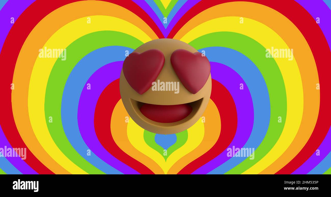 Image of hearts and emoji icon on rainbow background Stock Photo - Alamy