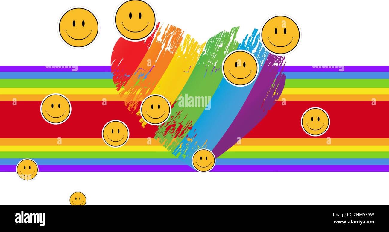 Image of emoji with rainbow heart on rainbow background Stock Photo - Alamy