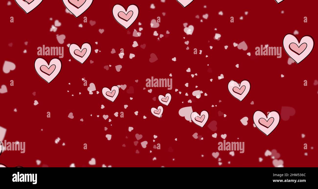 Image of red hearts icons floating on red background Stock Photo - Alamy