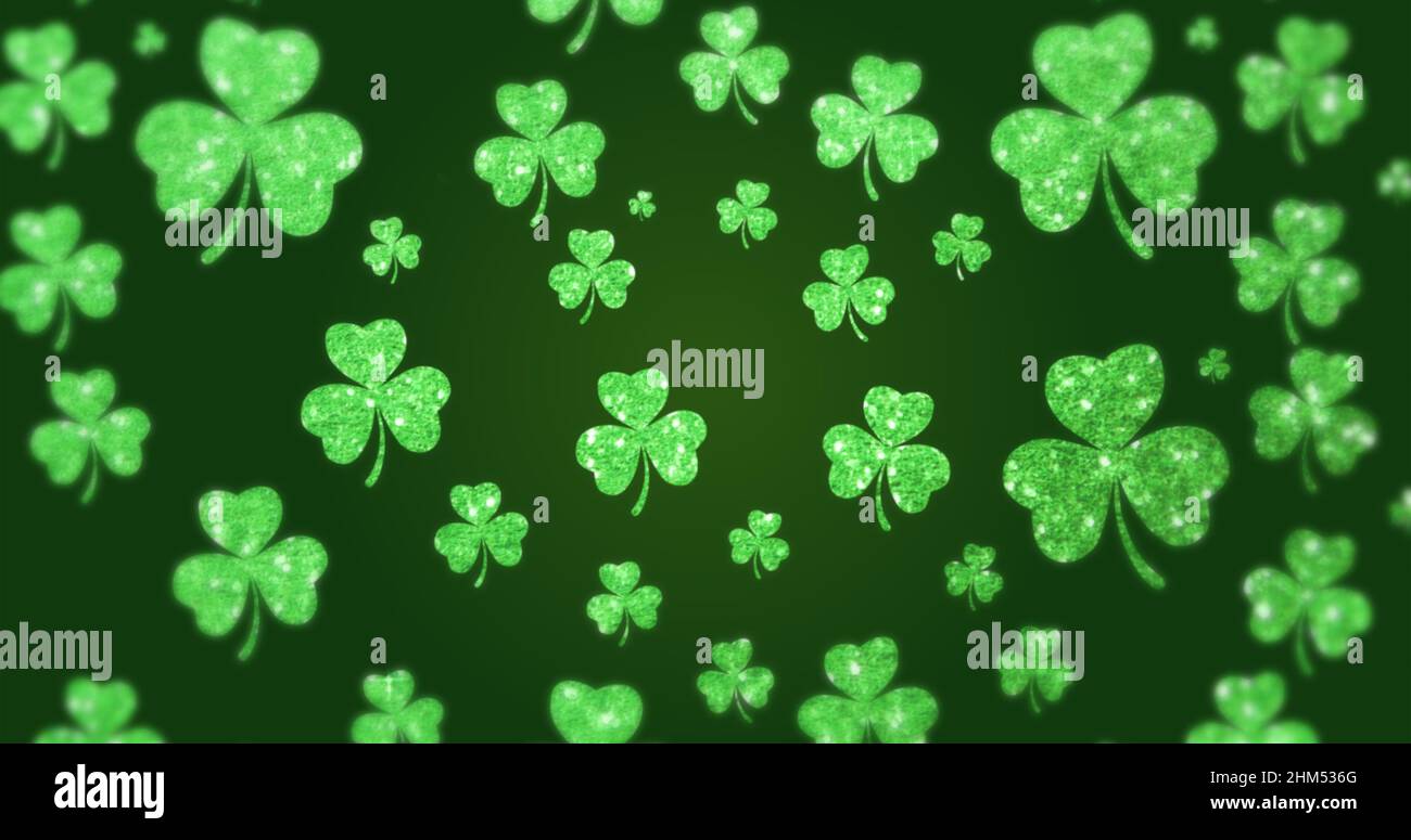 Image of st patricks day multiple shimmering green shamrocks falling ...